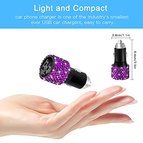 OTOSTAR Dual USB Car Charger, 4.8A Output, Bling Rhinestones Car Decorations Accessories Fast Charging Adapter for iPhones Android iOS, Samsung Galaxy, LG, Nexus, HTC (Violet)