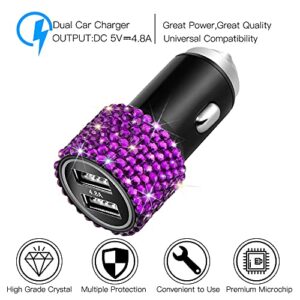 OTOSTAR Dual USB Car Charger, 4.8A Output, Bling Rhinestones Car Decorations Accessories Fast Charging Adapter for iPhones Android iOS, Samsung Galaxy, LG, Nexus, HTC (Violet)