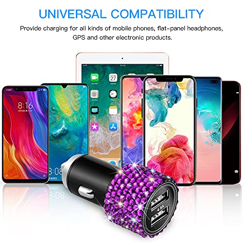 OTOSTAR Dual USB Car Charger, 4.8A Output, Bling Rhinestones Car Decorations Accessories Fast Charging Adapter for iPhones Android iOS, Samsung Galaxy, LG, Nexus, HTC (Violet)