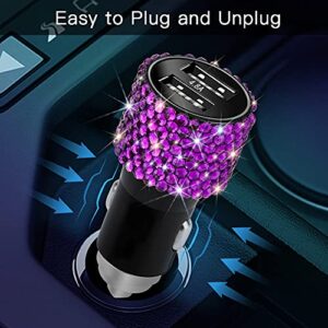 OTOSTAR Dual USB Car Charger, 4.8A Output, Bling Rhinestones Car Decorations Accessories Fast Charging Adapter for iPhones Android iOS, Samsung Galaxy, LG, Nexus, HTC (Violet)