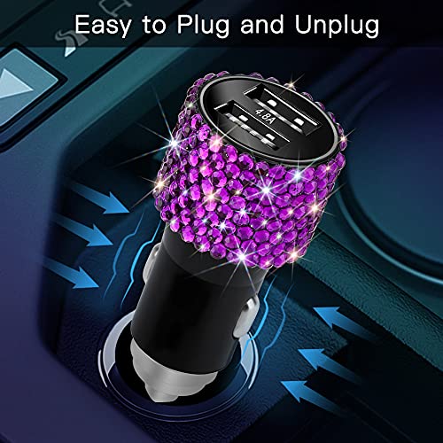 OTOSTAR Dual USB Car Charger, 4.8A Output, Bling Rhinestones Car Decorations Accessories Fast Charging Adapter for iPhones Android iOS, Samsung Galaxy, LG, Nexus, HTC (Violet)