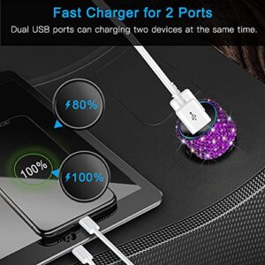 OTOSTAR Dual USB Car Charger, 4.8A Output, Bling Rhinestones Car Decorations Accessories Fast Charging Adapter for iPhones Android iOS, Samsung Galaxy, LG, Nexus, HTC (Violet)