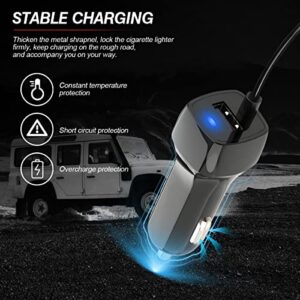 iPhone Car Charger, 3A Super Fast Cigarette Lighter Plug in Adapter with Extra USB Port, Cell Phone Charger with Built-in 4.9ft Coiled Cable, Vehicle Fast Charging for iPhone and More