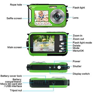 S & P Safe and Perfect Waterproof Digital Camera Underwater Camera Full HD 2.7K 48MP Waterproof Camera with Dual Screen | 16X Digital Zoom | Flashlight Green