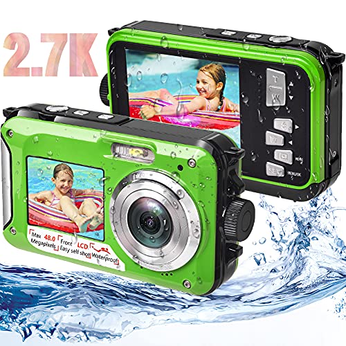 S & P Safe and Perfect Waterproof Digital Camera Underwater Camera Full HD 2.7K 48MP Waterproof Camera with Dual Screen | 16X Digital Zoom | Flashlight Green