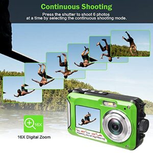 S & P Safe and Perfect Waterproof Digital Camera Underwater Camera Full HD 2.7K 48MP Waterproof Camera with Dual Screen | 16X Digital Zoom | Flashlight Green