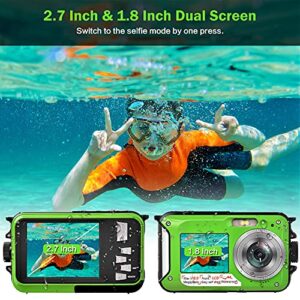 S & P Safe and Perfect Waterproof Digital Camera Underwater Camera Full HD 2.7K 48MP Waterproof Camera with Dual Screen | 16X Digital Zoom | Flashlight Green