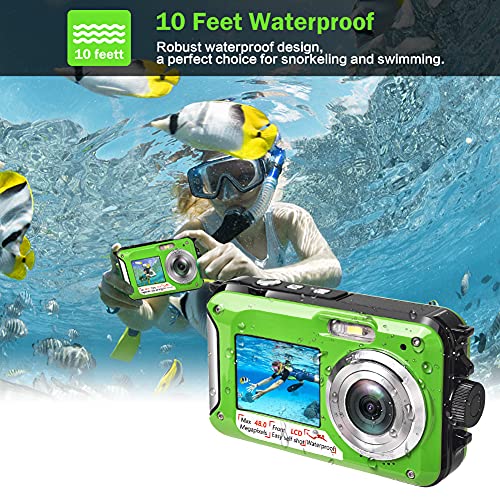 S & P Safe and Perfect Waterproof Digital Camera Underwater Camera Full HD 2.7K 48MP Waterproof Camera with Dual Screen | 16X Digital Zoom | Flashlight Green