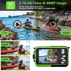 S & P Safe and Perfect Waterproof Digital Camera Underwater Camera Full HD 2.7K 48MP Waterproof Camera with Dual Screen | 16X Digital Zoom | Flashlight Green