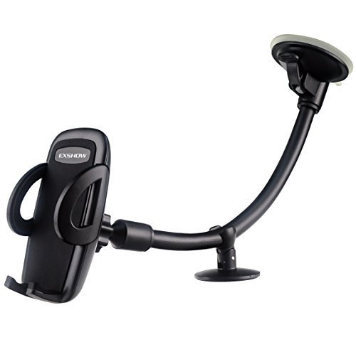 Car Windshield Phone Holder Mount, EXSHOW Universal Car Window Cell Phone Truck Mount with Gooseneck Long Arm Super Suction Cup for iPhone 12 11 Xr Xs Max X 8 Plus 7 6S, Samsung and All 3.5-6.5" Phone