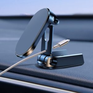 2023 New Alloy Folding Magnetic Car Phone Holder, Magnetic 360° Car Phone Holder Stand Dashboard Folding Bracket Universal (Black)