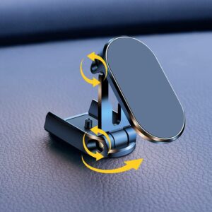 2023 New Alloy Folding Magnetic Car Phone Holder, Magnetic 360° Car Phone Holder Stand Dashboard Folding Bracket Universal (Black)