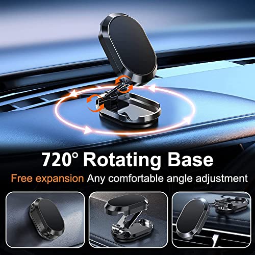 2023 New Alloy Folding Magnetic Car Phone Holder, Magnetic 360° Car Phone Holder Stand Dashboard Folding Bracket Universal (Black)