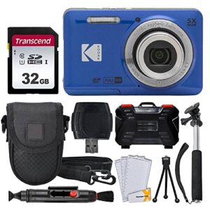 kodak pixpro fz55 digital camera (blue) + 32gb memory card + point and shoot camera case + extendable monopod + lens cleaning pen + lcd screen protectors + table top tripod – ultimate bundle