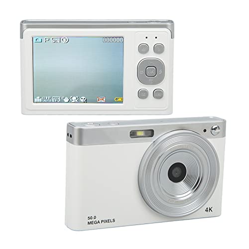 Focket Digital Camera, 4K 50MP Autofocus Vlogging Camera with 16X Digital Zoom, 2.88in LCD Screen Rechargeable Battery, Compact Kids Camera for Adults, Kids, Student, Teens, Beginners (White)