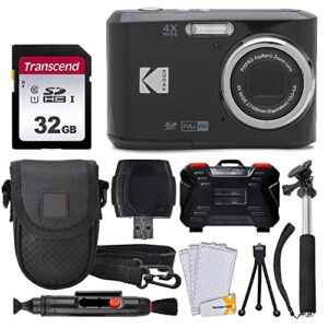 kodak pixpro fz45 digital camera + 32gb memory card + point and shoot camera case + extendable monopod + lens cleaning pen + lcd screen protectors + table top tripod – ultimate bundle (black)