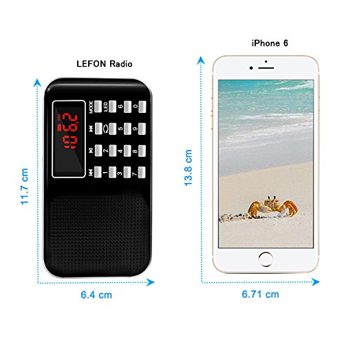 LEFON Mini Digital AM FM Radio Media Speaker MP3 Music Player Support TF Card/USB Disk with LED Screen Display and Emergency Flashlight Function (Black-Upgraded Version)