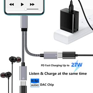 USB C Splitter, USB C Headphone and Charger Adapter Dual USB C Audio and Charger Adapter Support for Pixel2XL/3XL/4XL/5,Galaxy S20/S20+/S21,Note10/ Note20/ Note20Ultra (Not fit Moto &Oneplus