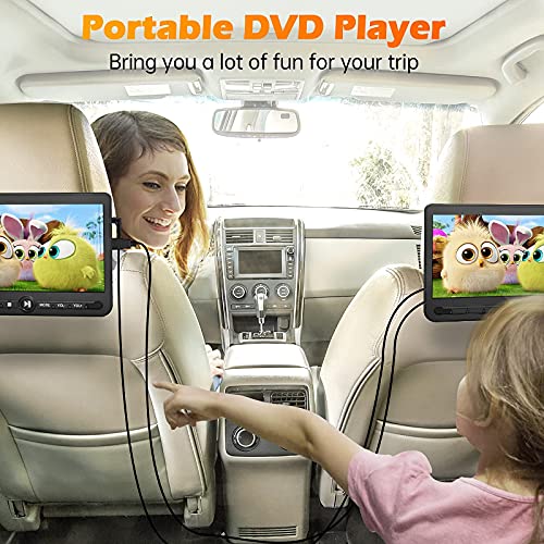 10.5" Dual Screen Portable DVD Player for Car, Arafuna 5-Hour Rechargeable Car DVD Player with Full HD Digital Signal Transmission, Headrest DVD Player Support USB/SD, Regions Free(1 Player+1 Monitor)