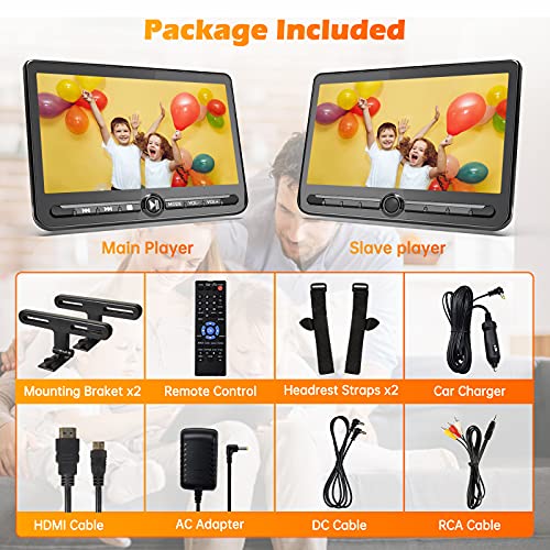 10.5" Dual Screen Portable DVD Player for Car, Arafuna 5-Hour Rechargeable Car DVD Player with Full HD Digital Signal Transmission, Headrest DVD Player Support USB/SD, Regions Free(1 Player+1 Monitor)