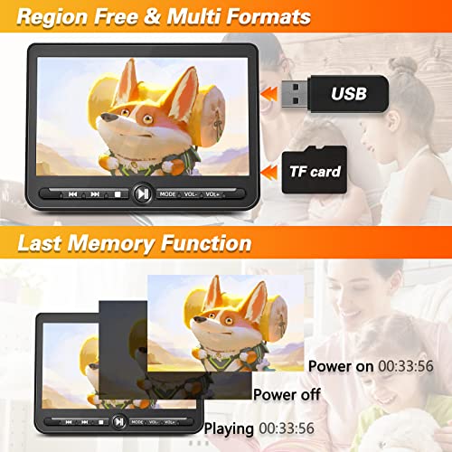 10.5" Dual Screen Portable DVD Player for Car, Arafuna 5-Hour Rechargeable Car DVD Player with Full HD Digital Signal Transmission, Headrest DVD Player Support USB/SD, Regions Free(1 Player+1 Monitor)