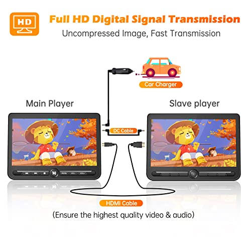 10.5" Dual Screen Portable DVD Player for Car, Arafuna 5-Hour Rechargeable Car DVD Player with Full HD Digital Signal Transmission, Headrest DVD Player Support USB/SD, Regions Free(1 Player+1 Monitor)