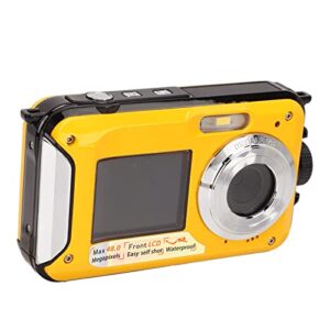 Digital Camera, FHD 2.7K 48MP Vlogging Camera with 16X Digital Zoom, Dual LCD Screen Rechargeable Battery, Waterproof Compact Kids Camera for Adults, Kids, Student, Teens (Yellow)