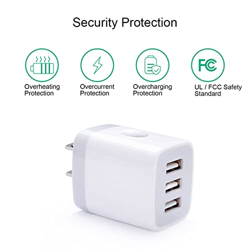 USB Wall Charger Adapter, 18W/3Amp Fast Multiple 3-Ports USB Plug Charger Block Cube Charger Box USB Brick Charging Base Compatible iPhone 14 13 12 11 Pro Max Xs XR X 8 7 6 Pad, Samsung, Android