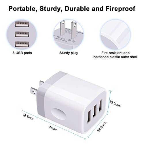 USB Wall Charger Adapter, 18W/3Amp Fast Multiple 3-Ports USB Plug Charger Block Cube Charger Box USB Brick Charging Base Compatible iPhone 14 13 12 11 Pro Max Xs XR X 8 7 6 Pad, Samsung, Android