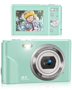 digital camera, lecran fhd 1080p 36.0 mega pixels vlogging camera with 16x digital zoom, lcd screen, compact portable mini cameras for students, teens, kids (green)