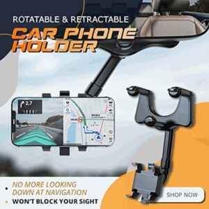 DAFUZ 360°Rotatable and Retractable Car Phone Holder, Car Rearview Mirror Phone Holder, Multifunctional Adjustable Phone Holder, Universal Phone Navigation GPS Holder for All Mobile