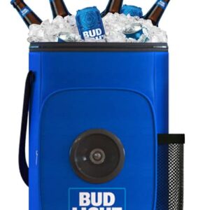 Bud Light Soft Cooler Bag with Built-in Rechargeable Wireless Bluetooth Speakers Foldable Small and Portable Durable and Material Compatible for Smartphones, Tablets & MP3 Players