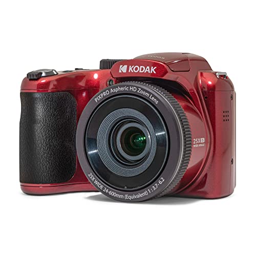 Kodak PIXPRO AZ255 Astro Zoom 16MP Digital Camera (Red) Bundle with Rapid AA/AAA Battery Charger with 4 AA 2700 Mah Rechargeable Batteries, 32GB UHS-I SDXC Memory Card, and Camera Bag (4 Items)