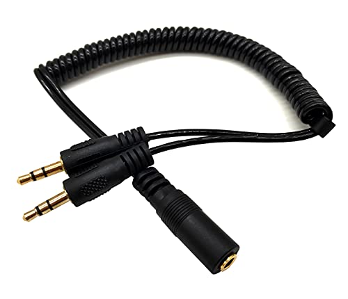 Qaoquda Stereo Audio Splitter Cable, Coiled 3.5mm Female to 2 Male Spring Headphone Stereo Y Splitter Cable for Home/Car Stereo, Phone, Headset and Speakers (3.5mm 1female/2 Male)