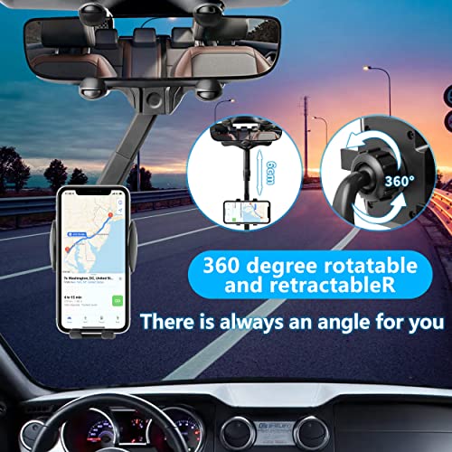 Phone Mount for Car, 360°Rotatable and Retractable Car Phone Holder Car Rearview Mirror Bracket, Phone Mount for Rearview Mirror with One Hand Operation, Compatible with All Phones (4 Claws)