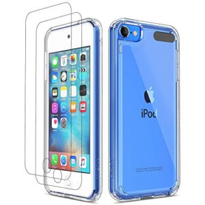 ulak compatible with ipod touch 7 case clear, ipod touch 6 touch 5 case with 2 screen protectors, [anti-yellowing] slim soft tpu bumper hard cover for ipod touch 5th /6th /7th generation, clear