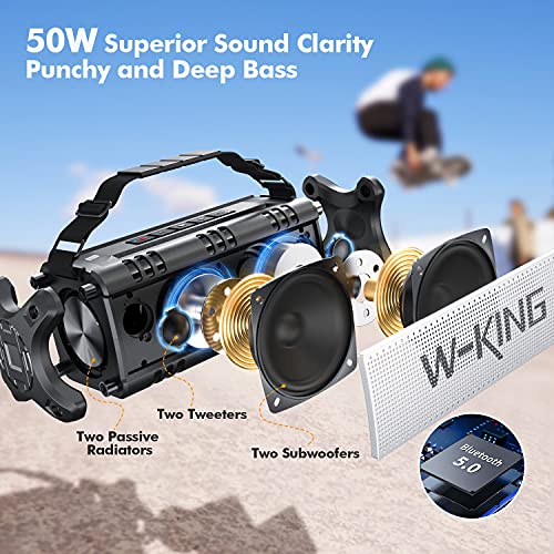 W-KING Bluetooth Speaker, 50W Powerful Bluetooth Speaker Loud IPX6 Waterproof, Large Outdoor Portable Speaker Wireless for Deep Bass/Bluetooth 5.0/Power Bank/40H Playtime/TF-Card/AUX/NFC/EQ (Black)