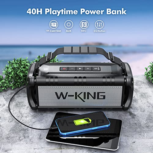 W-KING Bluetooth Speaker, 50W Powerful Bluetooth Speaker Loud IPX6 Waterproof, Large Outdoor Portable Speaker Wireless for Deep Bass/Bluetooth 5.0/Power Bank/40H Playtime/TF-Card/AUX/NFC/EQ (Black)