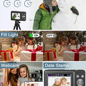 Digital Camera for Kids, Lecran 1080P 44MP Kids Camera with 32GB Card Point and Shoot Camera with 16X Zoom, Compact Portable Cameras Christmas Birthday Gift for Children Kids Teens Girl Boy(Black)