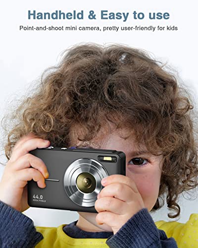 Digital Camera for Kids, Lecran 1080P 44MP Kids Camera with 32GB Card Point and Shoot Camera with 16X Zoom, Compact Portable Cameras Christmas Birthday Gift for Children Kids Teens Girl Boy(Black)