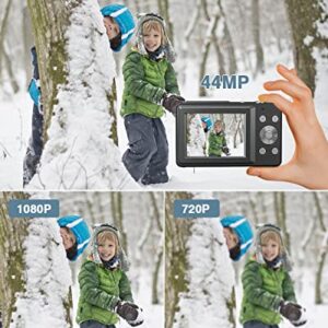 Digital Camera for Kids, Lecran 1080P 44MP Kids Camera with 32GB Card Point and Shoot Camera with 16X Zoom, Compact Portable Cameras Christmas Birthday Gift for Children Kids Teens Girl Boy(Black)