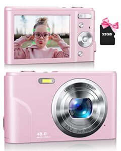 digital camera, zostuic 48mp autofocus kids camera with 32gb card 1080p video camera with 16x zoom, compact portable small cameras christmas birthday gift for children kid teen student girl boy(pink)