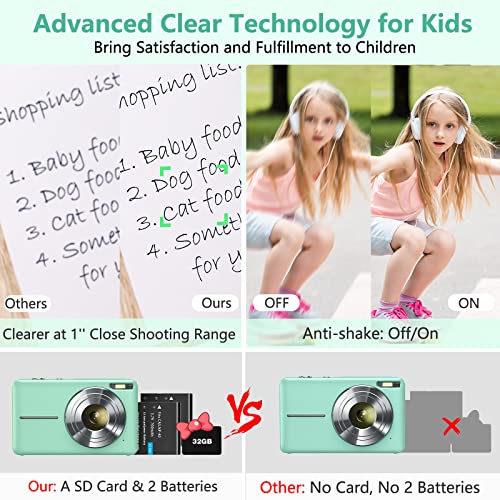 Digital Camera with SD Memory Card Autofocus Anti-Shake, 44MP 1080P Photography Camera for Kids Teens Birthday, 16X Zoom Small Portable Vlogging Camera for Boy Girl Video(2 Batteries)