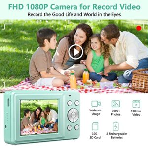 Digital Camera with SD Memory Card Autofocus Anti-Shake, 44MP 1080P Photography Camera for Kids Teens Birthday, 16X Zoom Small Portable Vlogging Camera for Boy Girl Video(2 Batteries)