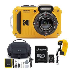 kodak pixpro wpz2 rugged waterproof 16mp digital camera with 4x optical zoom with koah nostrand gadget bag with accessory kit, 32gb uhs-i microsdhc, and floating strap bundle (4 items)