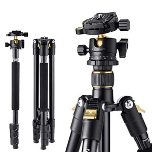 k&f concept 64 inch/161cm camera tripod, compact aluminum alloy travel tripods with 28mm metal ball head 10kg/22lbs load capacity, detachable monopod, for slr dslr digital camera(b234a1+bh-28l)