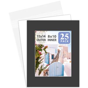 golden state art, acid free, pack of 25 11×14 black picture mats mattes with white core bevel cut for 8×10 photo + backing + bags