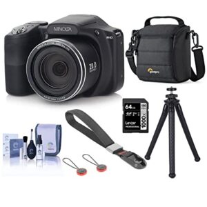 minolta m35z 20mp 1080p hd bridge digital camera with 35x optical zoom, black – bundle with 64gb sdxc card, camera case, peak camera cuff wrist strap, fotopro ufo 2 flexible tripod, cleaning kit