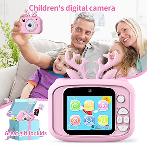 YUE3000 Upgrade Kids Camera, Front and Rear Camera Digital Cameras, 2.0 -inch Screen 32GB SD Card-Pink