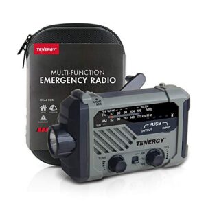 tenergy multifunctional hand crank weather radio with led flashlights, sos alarm, cell phone charger, am/fm/noaa radio frequencies, ideal for emergencies